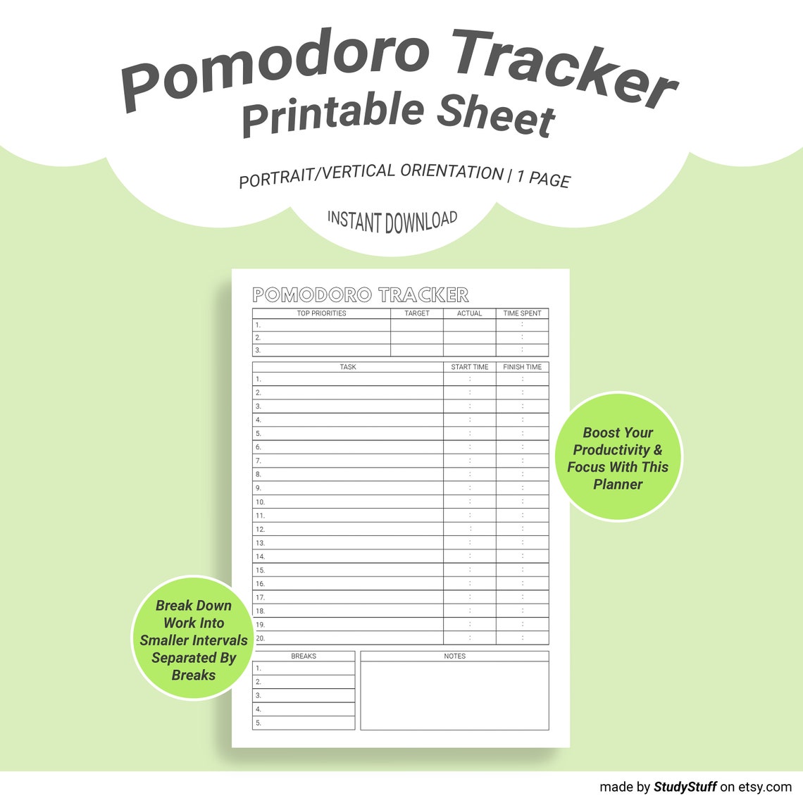 Pomodoro Technique Study Session Tracker Printable | Productivity ...