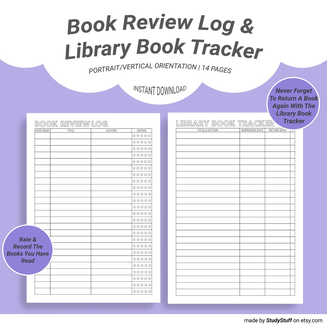 Reading Journal & Book Review Printable Planner Reading Tracker Book ...