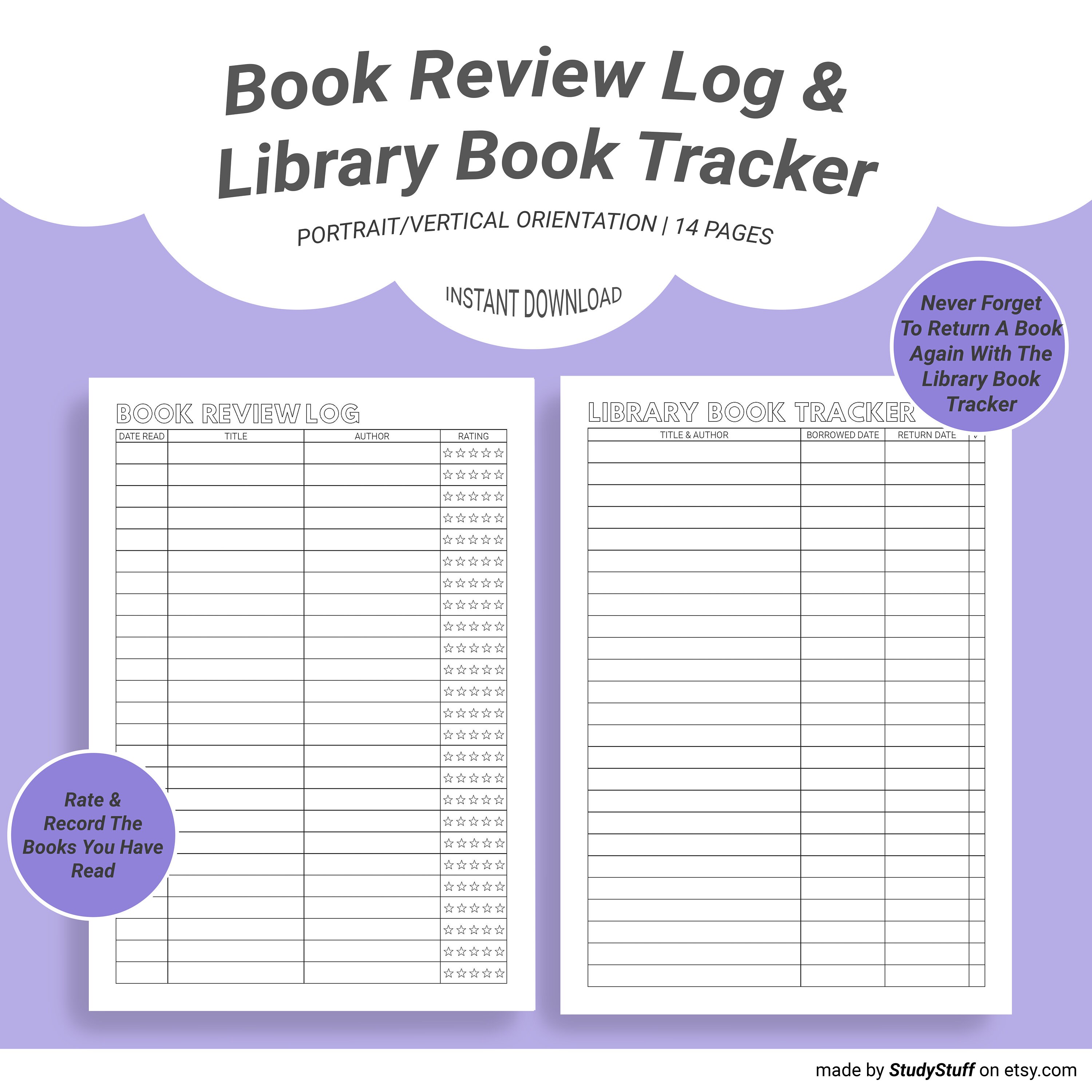 Reading Journal & Book Review Printable Planner Reading Tracker Book ...