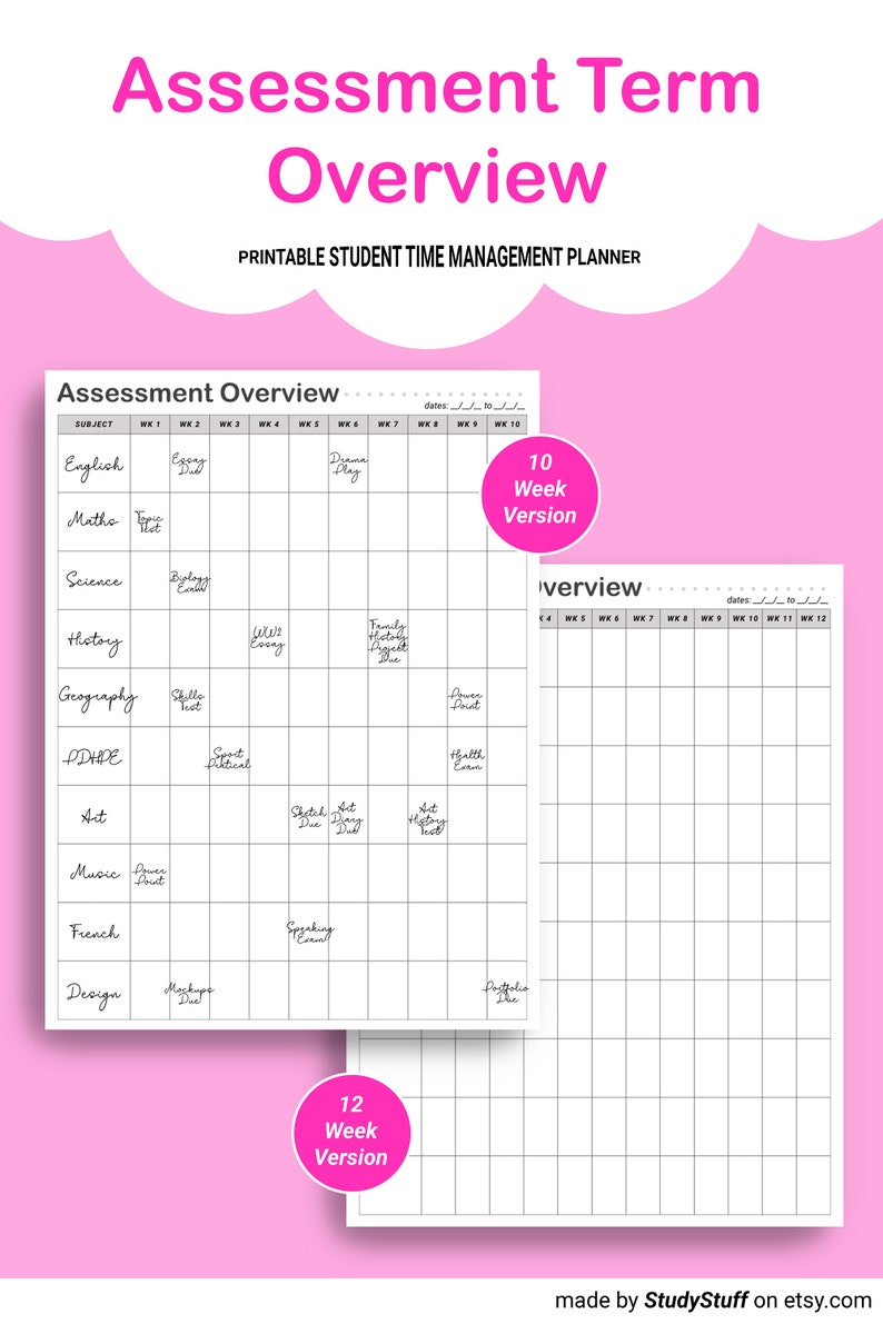 Student Time Management Printable Planner | Study Planning | Time ...