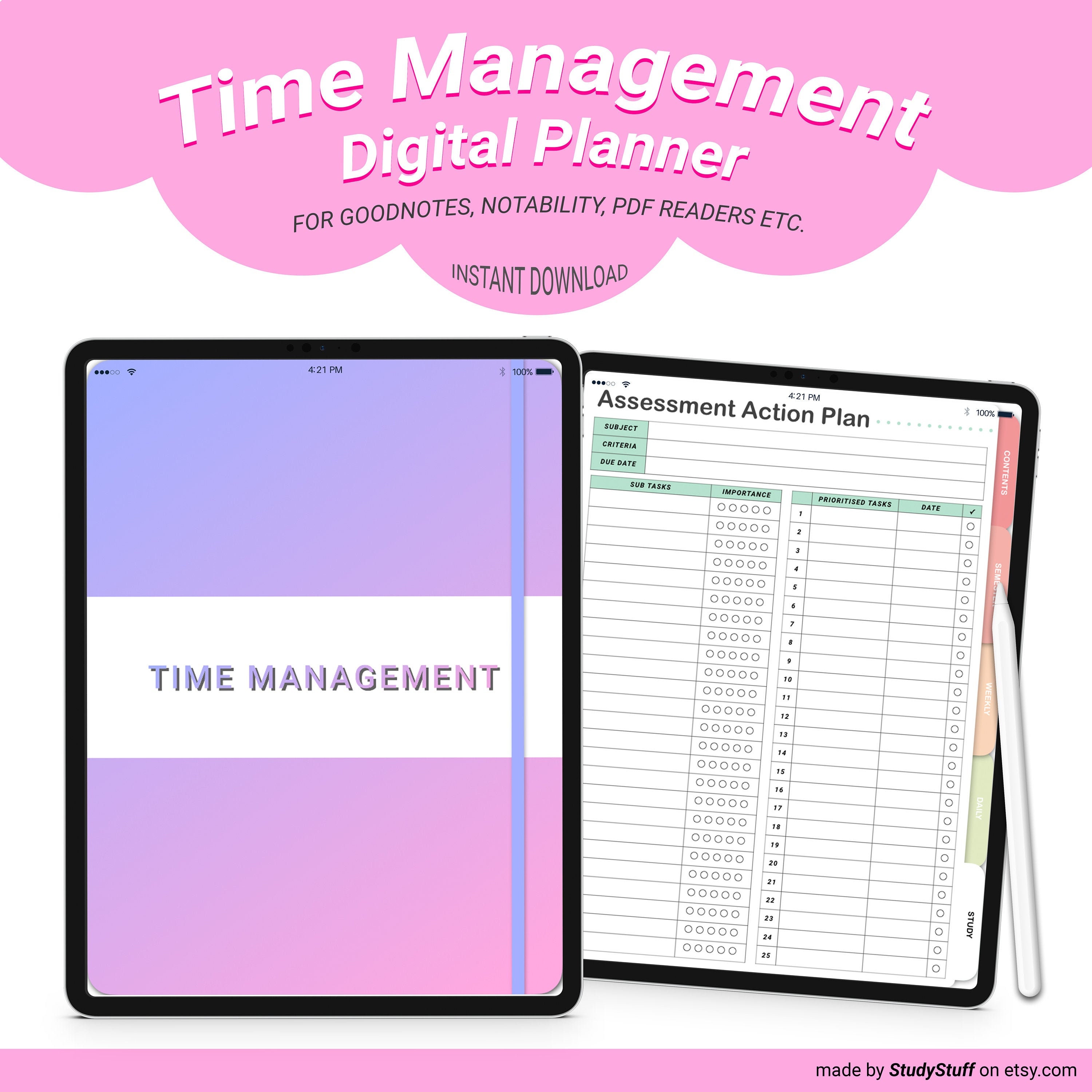 Student Time Management Productivity Digital Planner Study - Etsy Australia