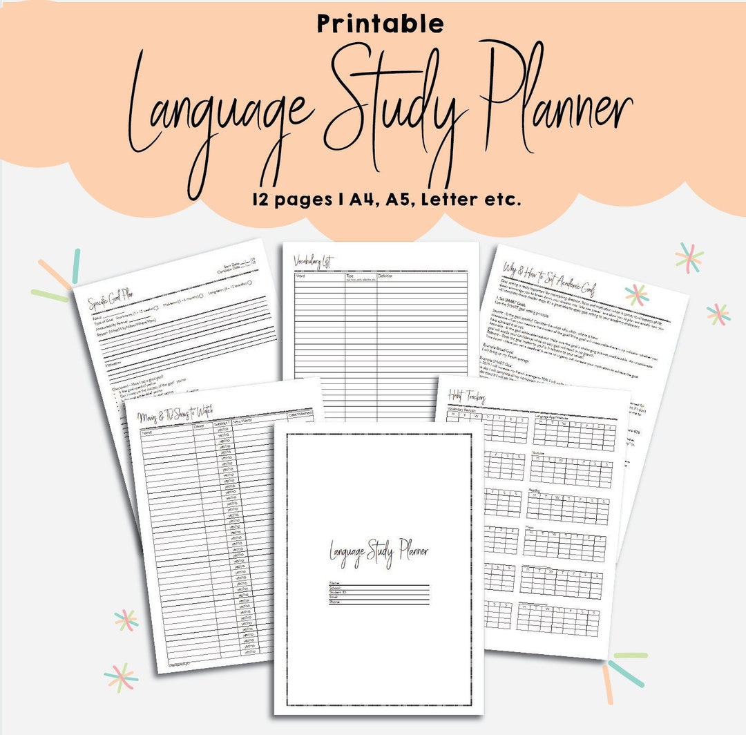 Language Learning Planner | Self Study Foreign Languages Printable Pack ...