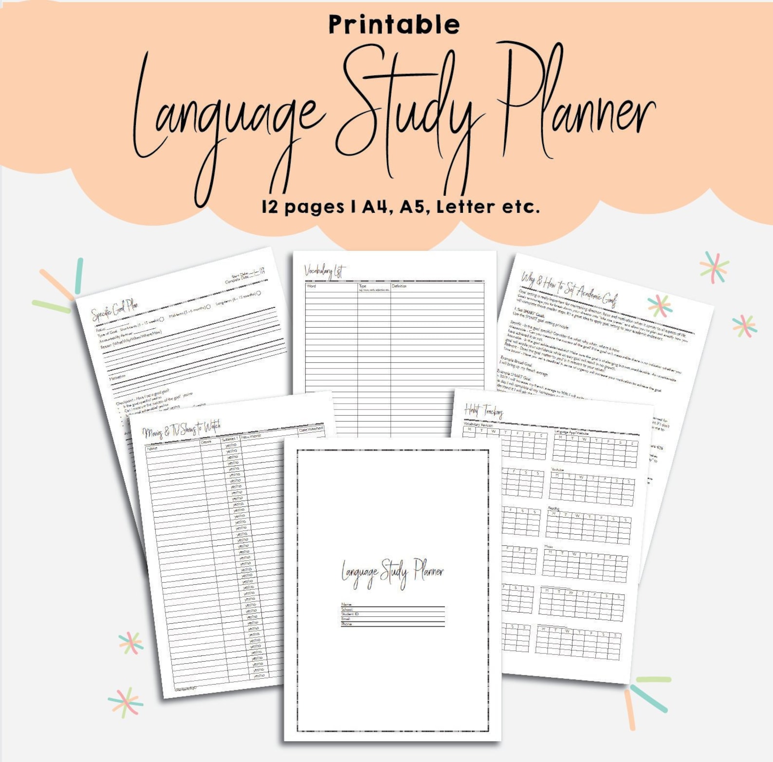 Language Learning Planner | Self Study Foreign Languages Printable Pack ...