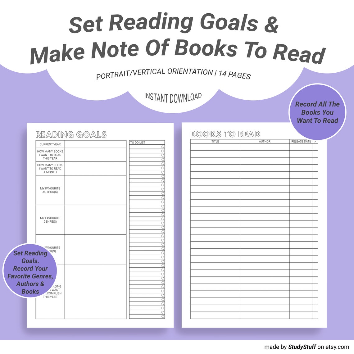 Reading Journal & Book Review Printable Planner Reading Tracker Book ...