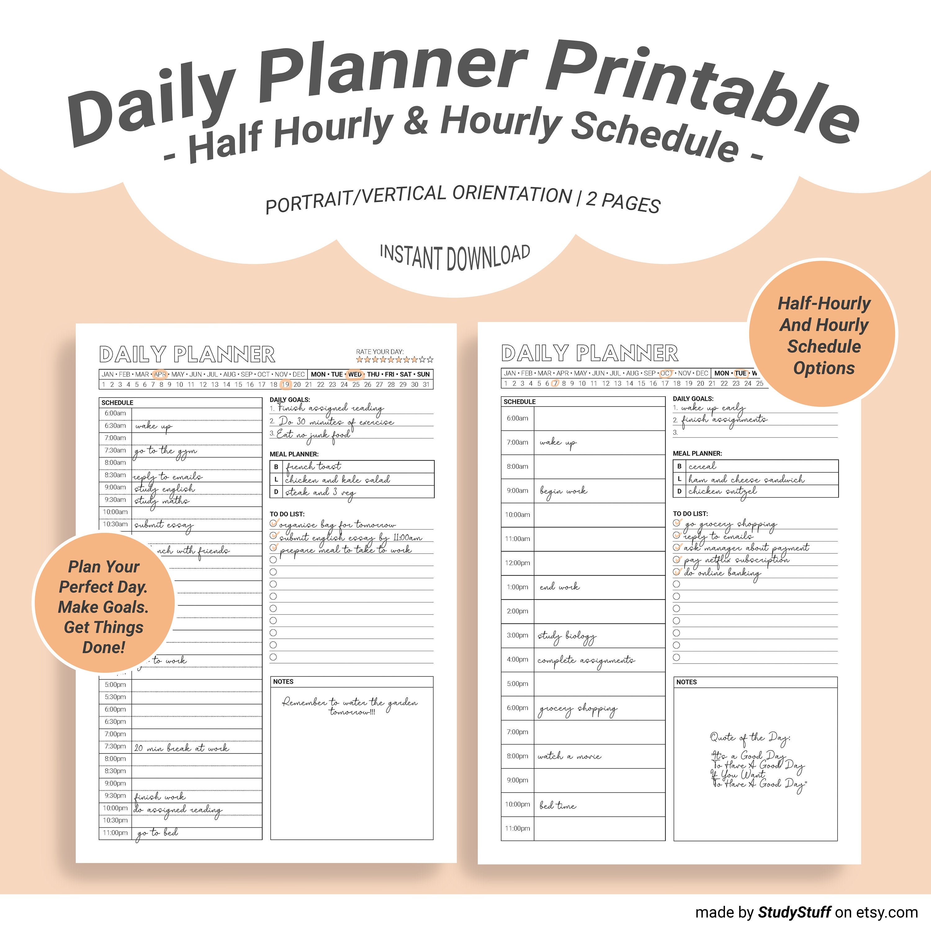 Paper & Party Supplies Calendars & Planners Half-Hour Daily Planner ...