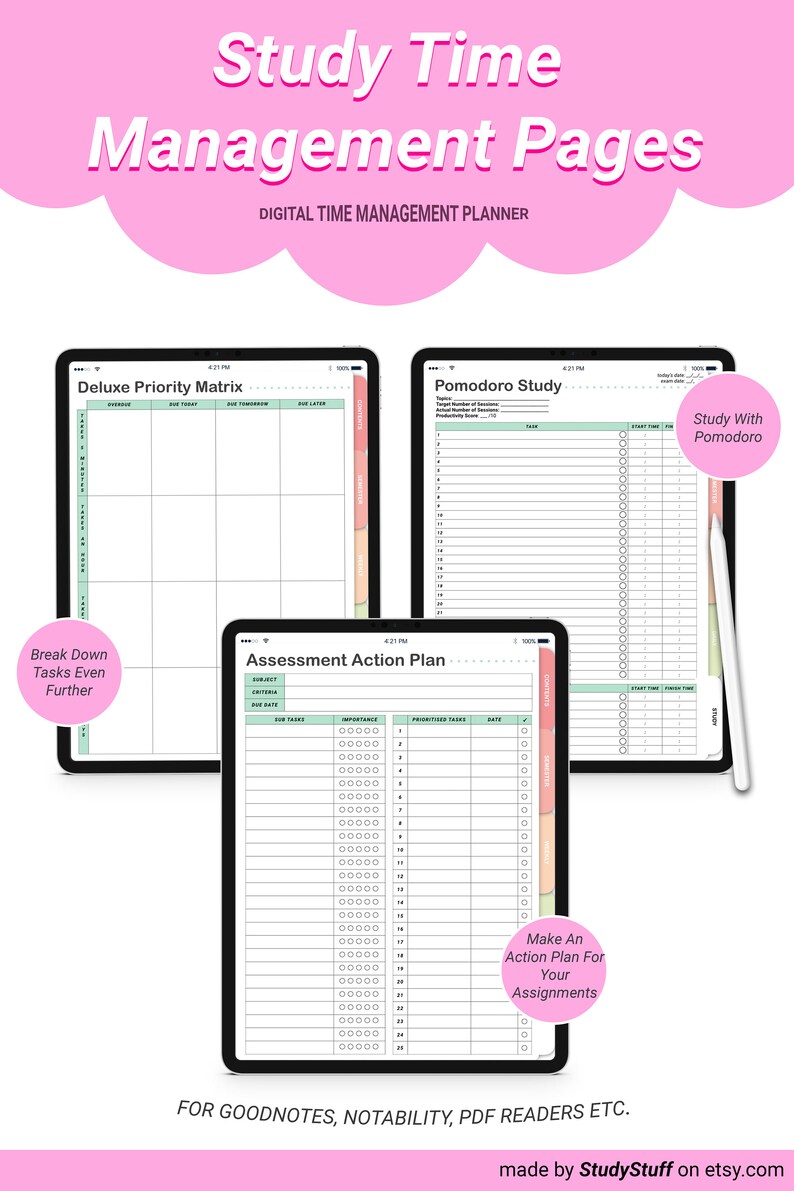 Student Time Management Productivity Digital Planner Study - Etsy Australia