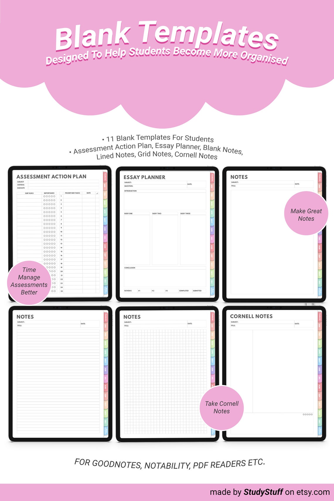 Undated Student Digital Planner, Student Planner for Ipad, Undated ...