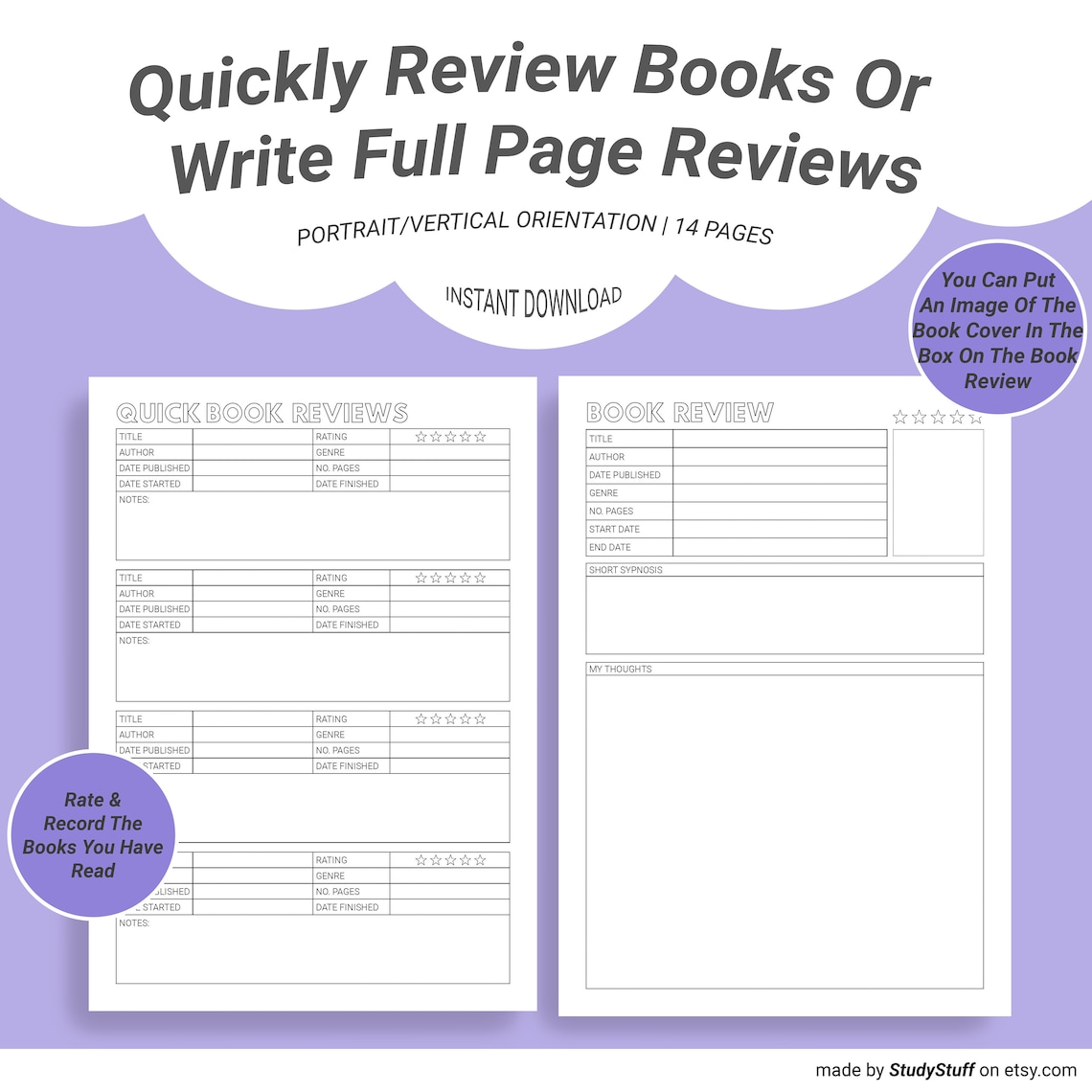 Reading Journal & Book Review Printable Planner Reading Tracker Book ...