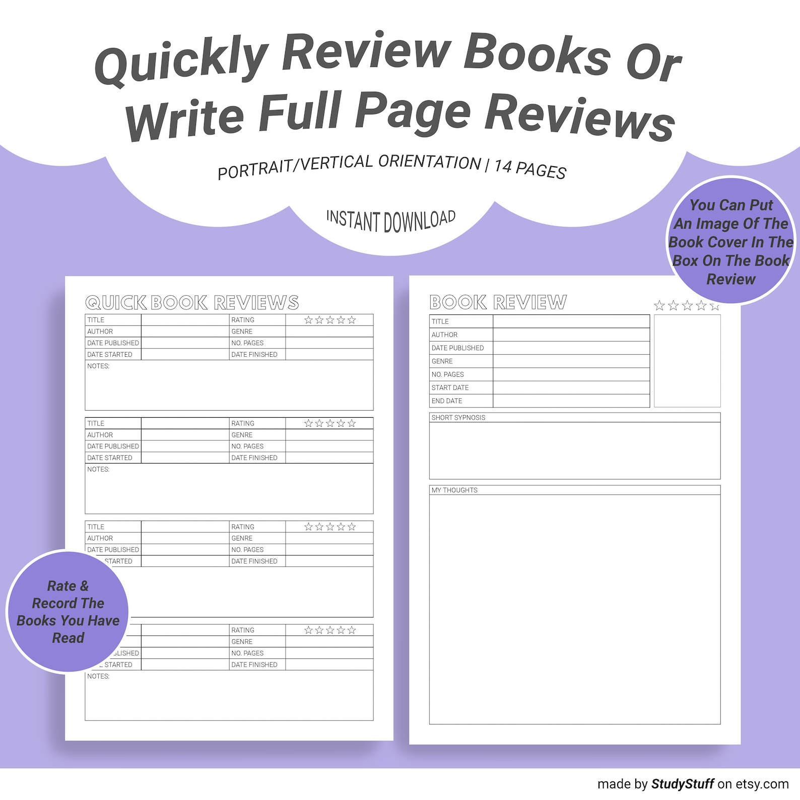 Reading Journal & Book Review Printable Planner Reading Tracker Book ...