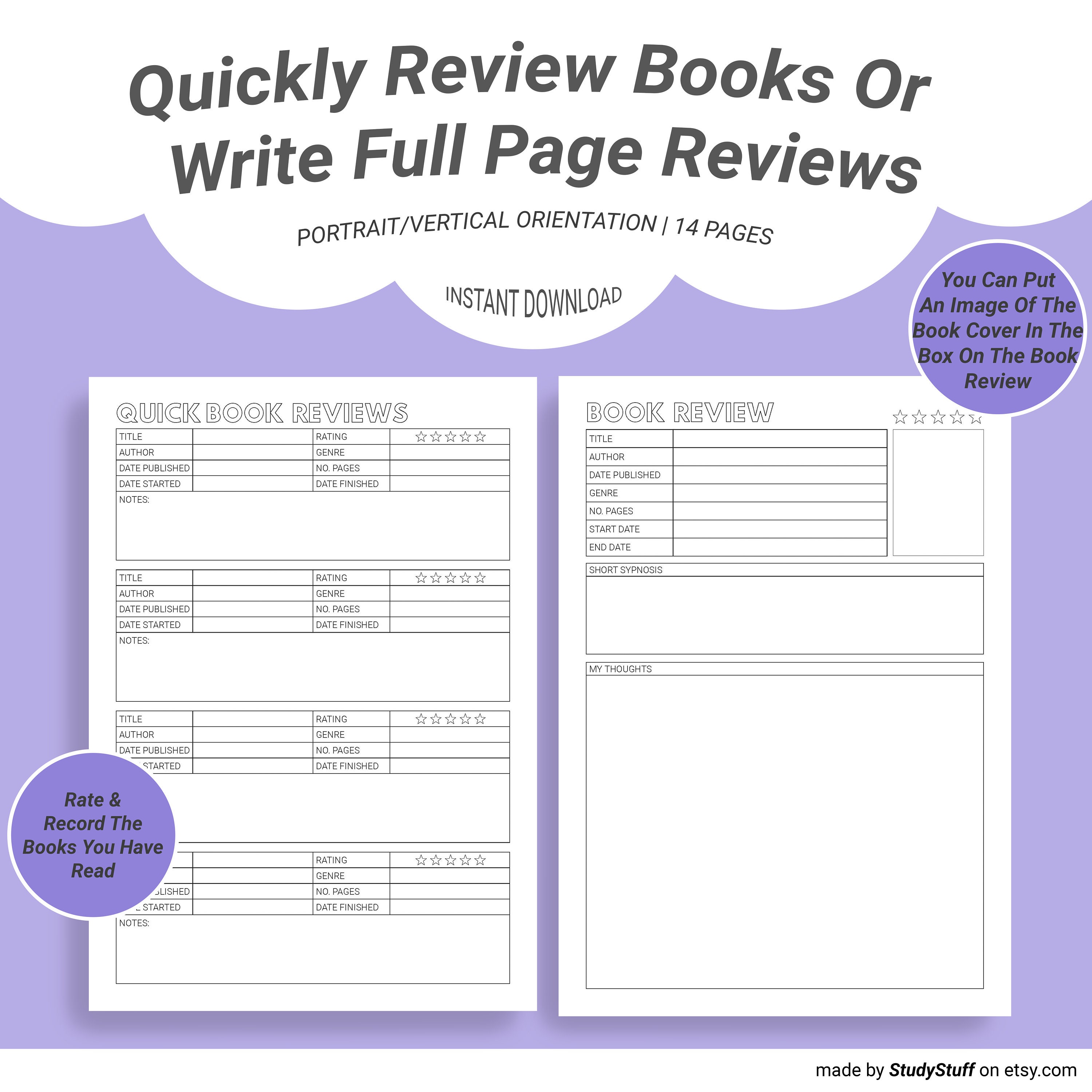 Reading Journal & Book Review Printable Planner Reading Tracker Book ...