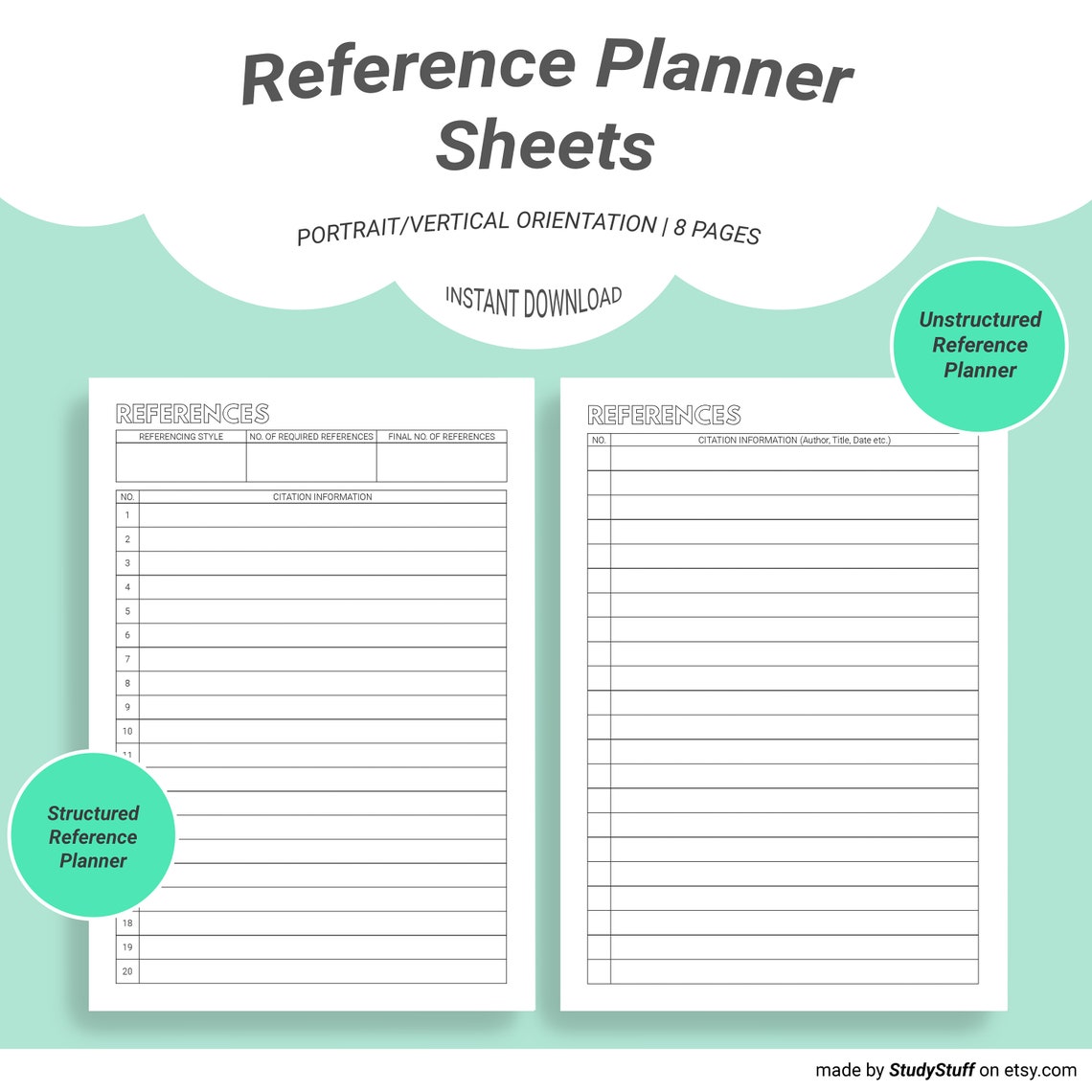 Essay Planner Printable Pack + Reference/bibliography Planning + Source ...