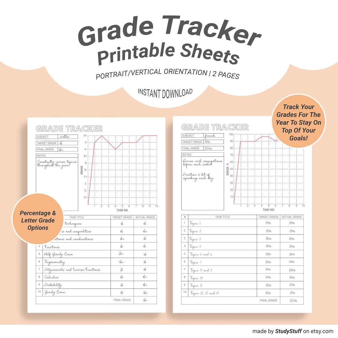 Grade Tracker Printable | Goal Grade Tracking | Letter Grade ...