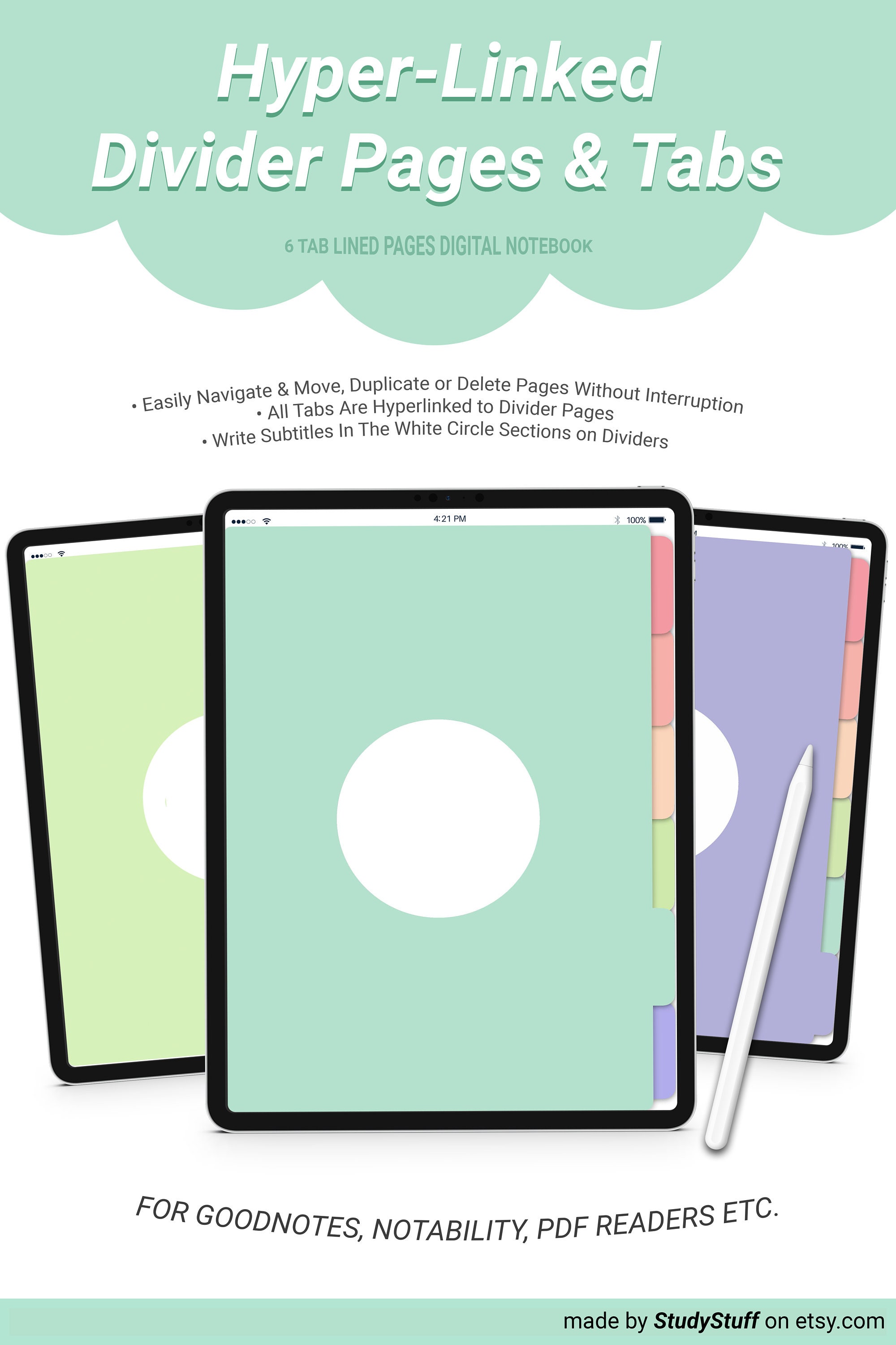 Digital Notebook With Tabs (grid Pages), iPad Notes Template, Digital ...