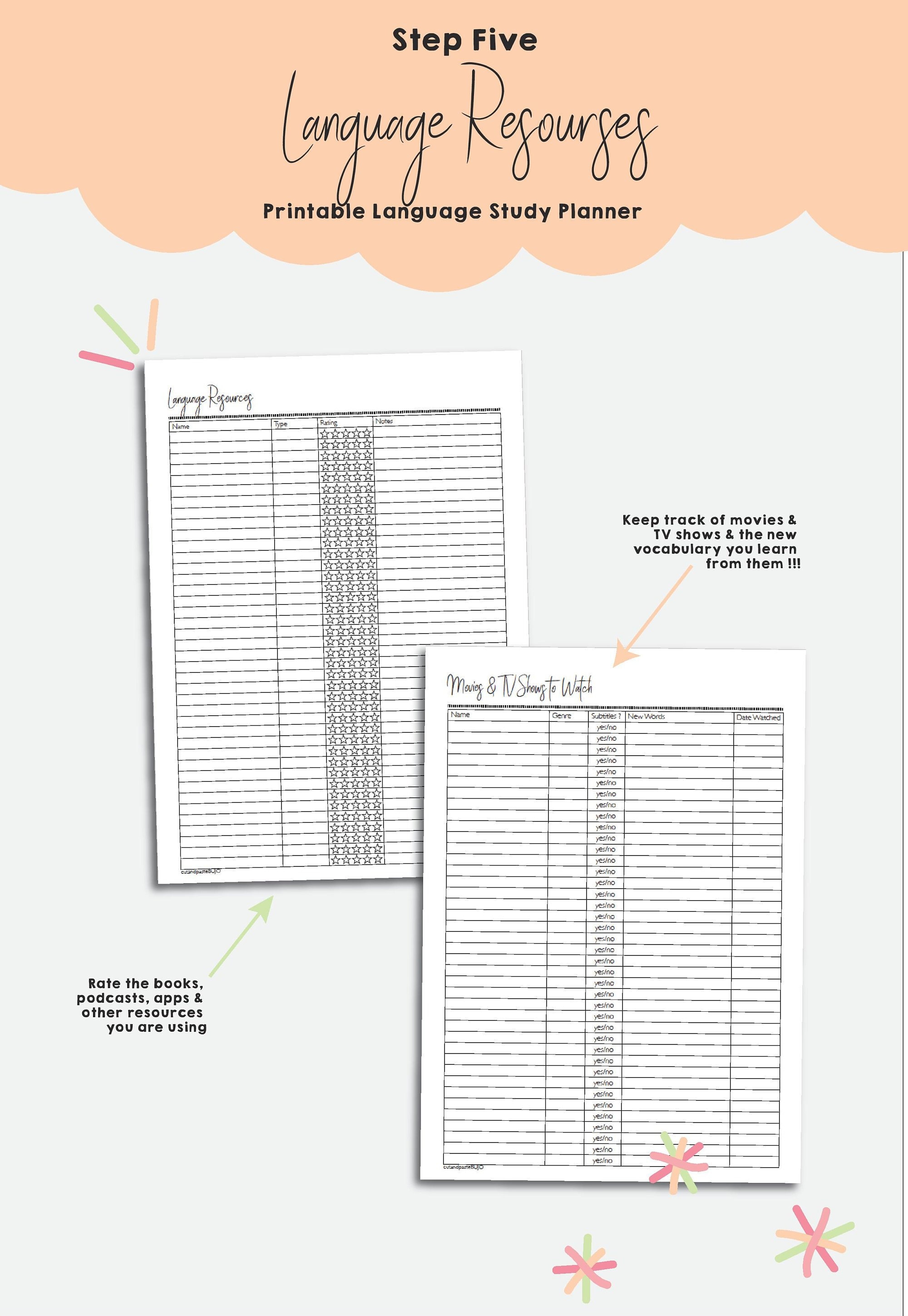 Language Learning Planner | Self Study Foreign Languages Printable Pack ...