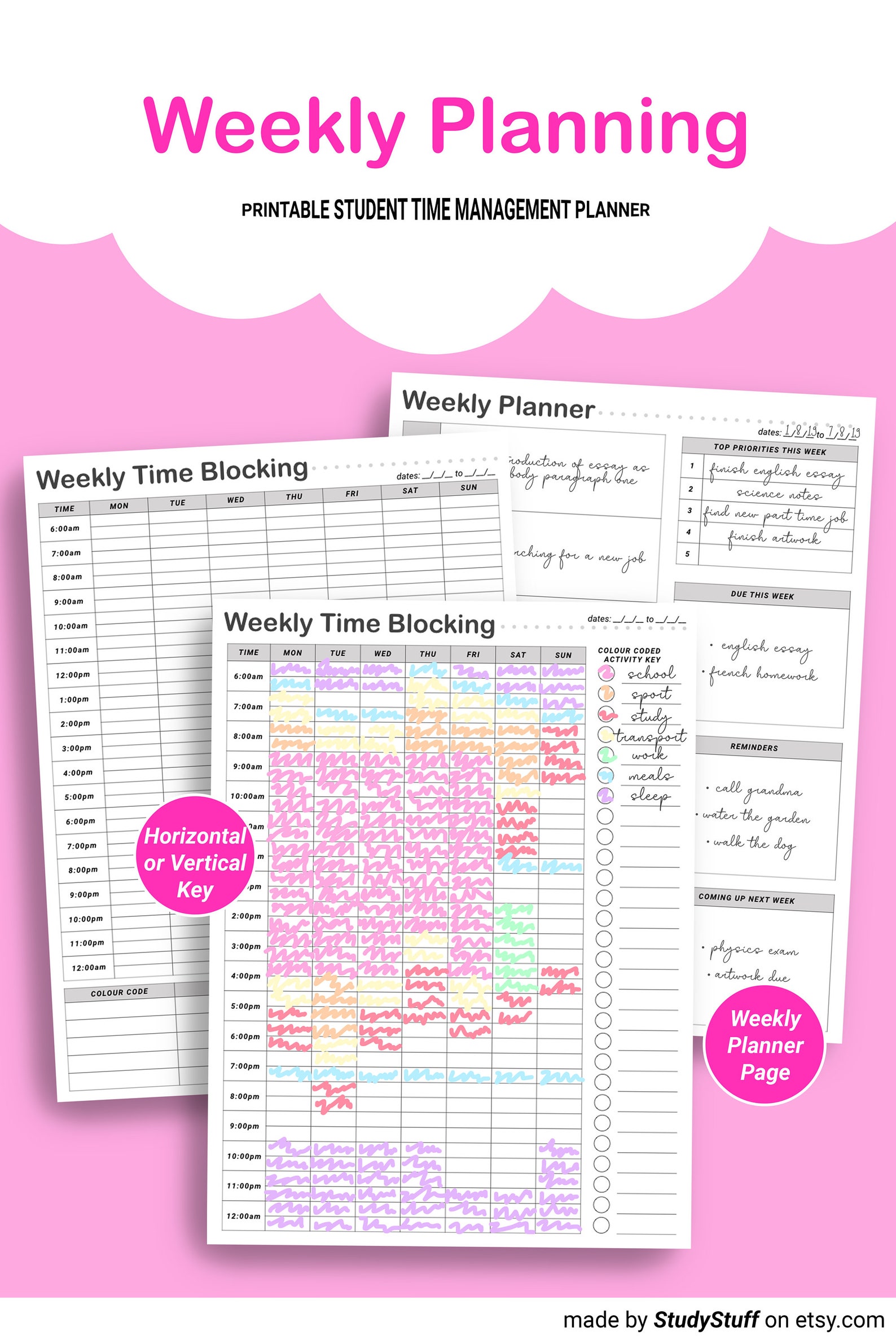 Student Time Management Printable Planner | Study Planning | Time ...