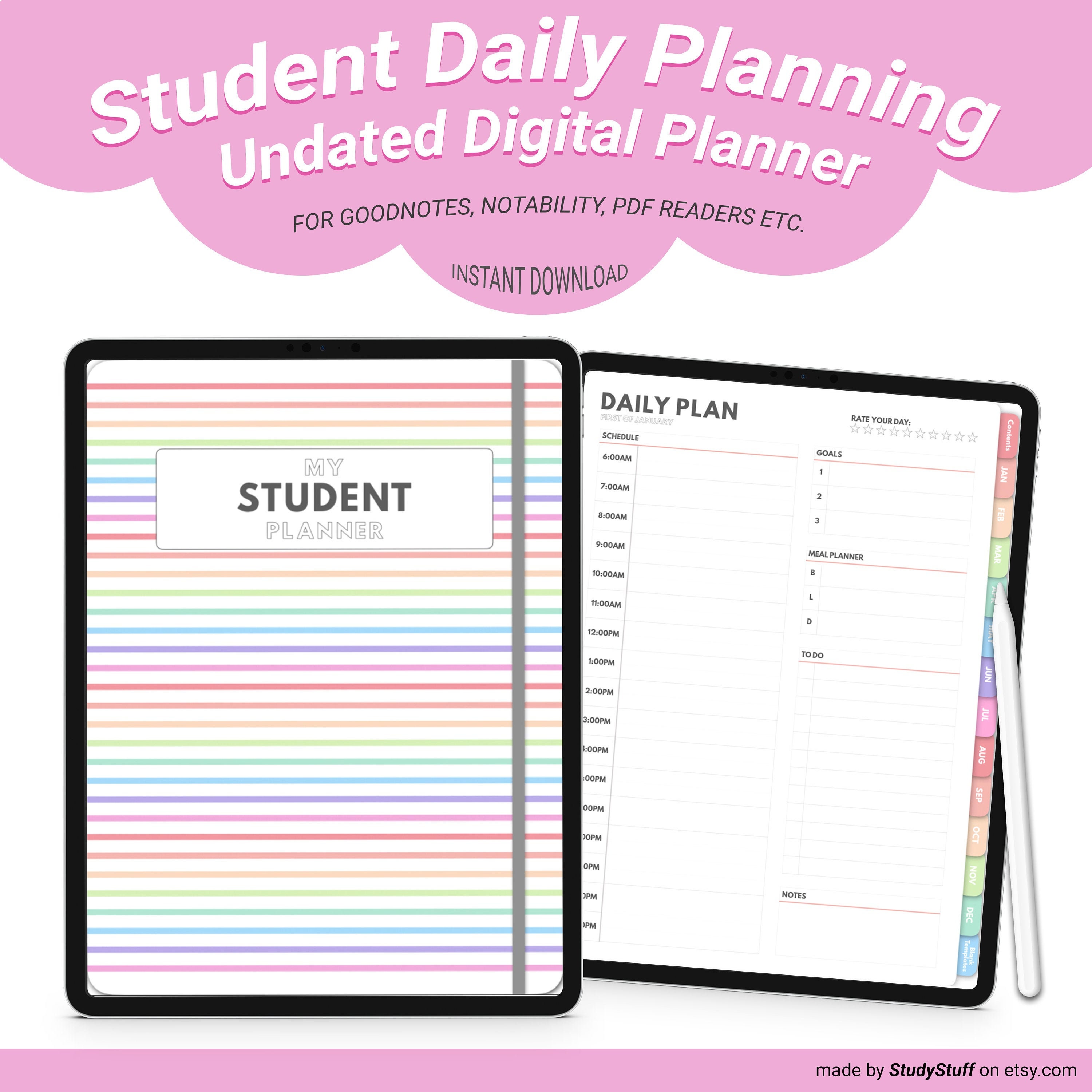 Undated Student Digital Planner, Student Planner for Ipad, Undated ...