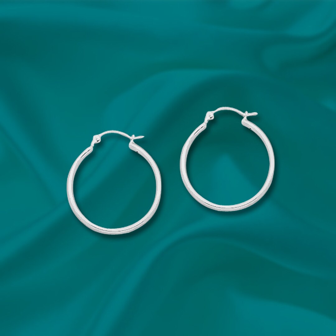 925 Sterling Silver 2mm X 25mm Hoop Earrings With Click - Sold in Pairs ...