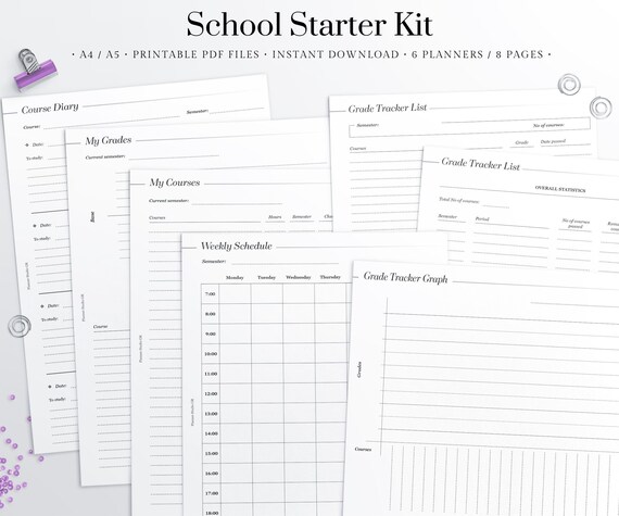 School Starter Kit Student Planner Weekly Schedule Grade | Etsy