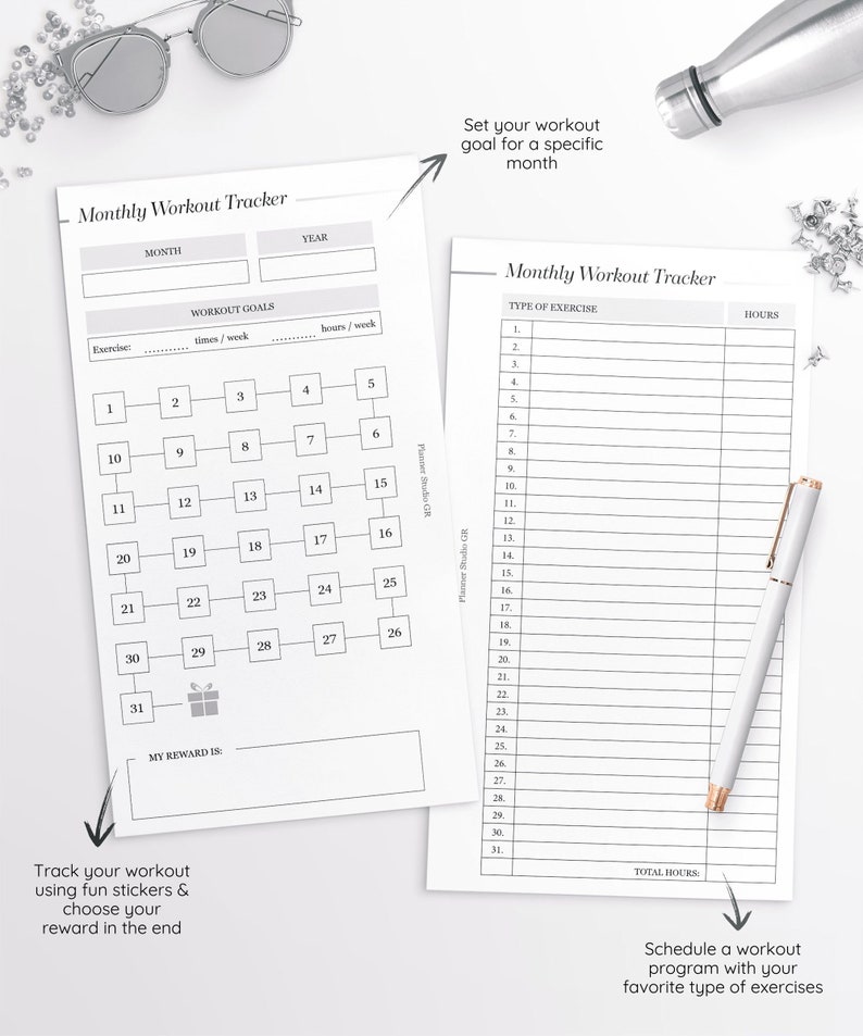 Monthly Workout Tracker, Exercise Tracker, Fitness Planner, Wellbeing ...
