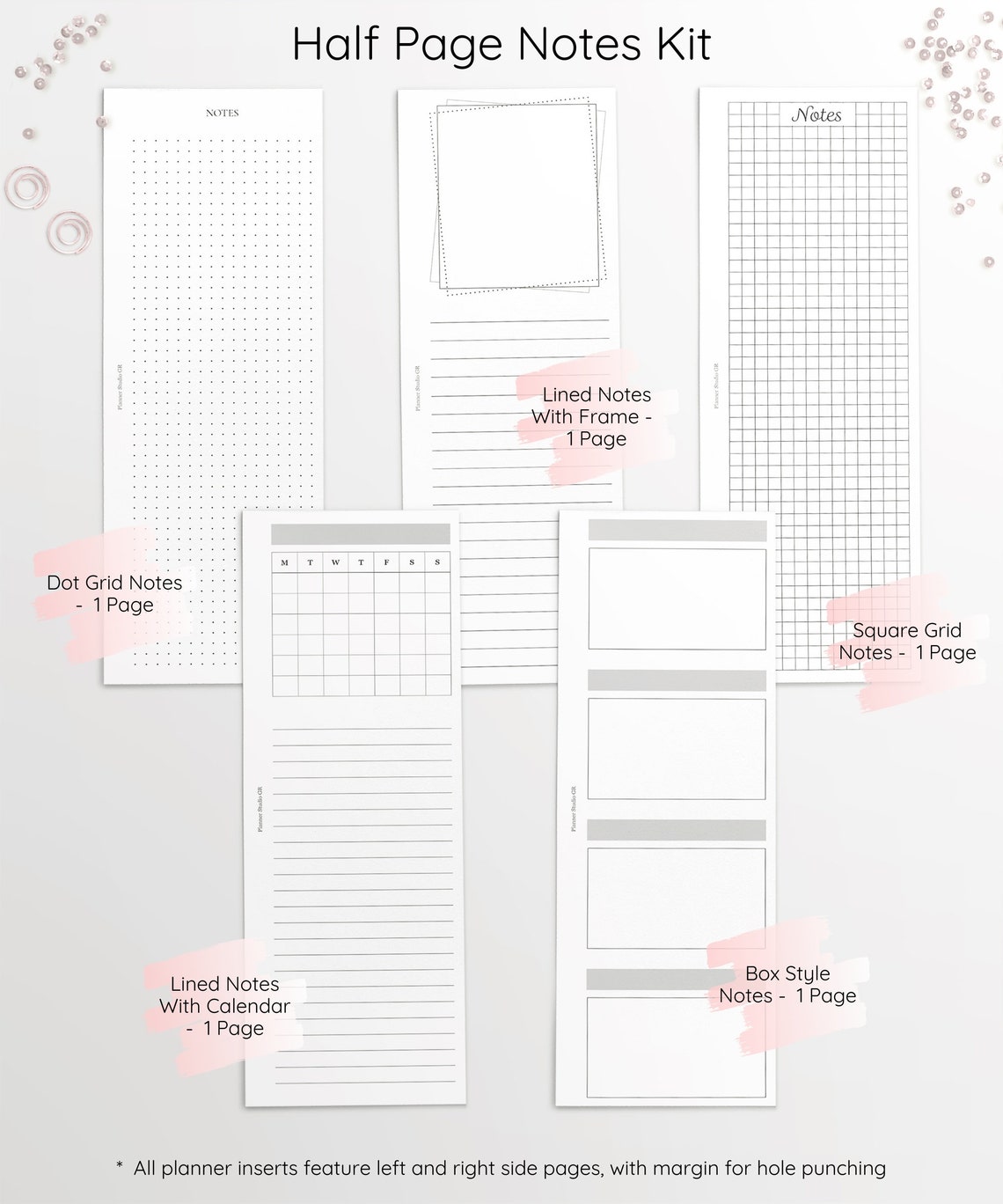 Half Page Notes Kit Lined Notes Dot Grid Notes Square Grid - Etsy