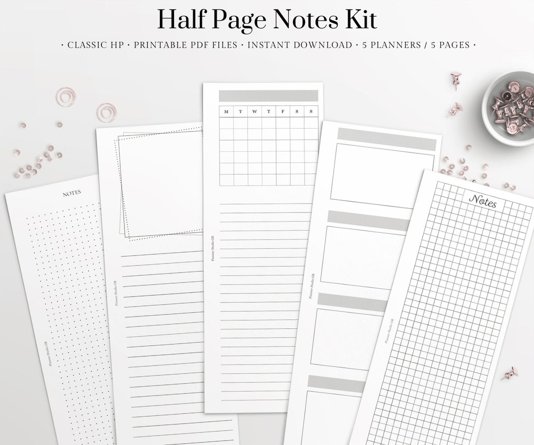 Half Page Notes Kit, Lined Notes, Dot Grid Notes, Square Grid Notes ...