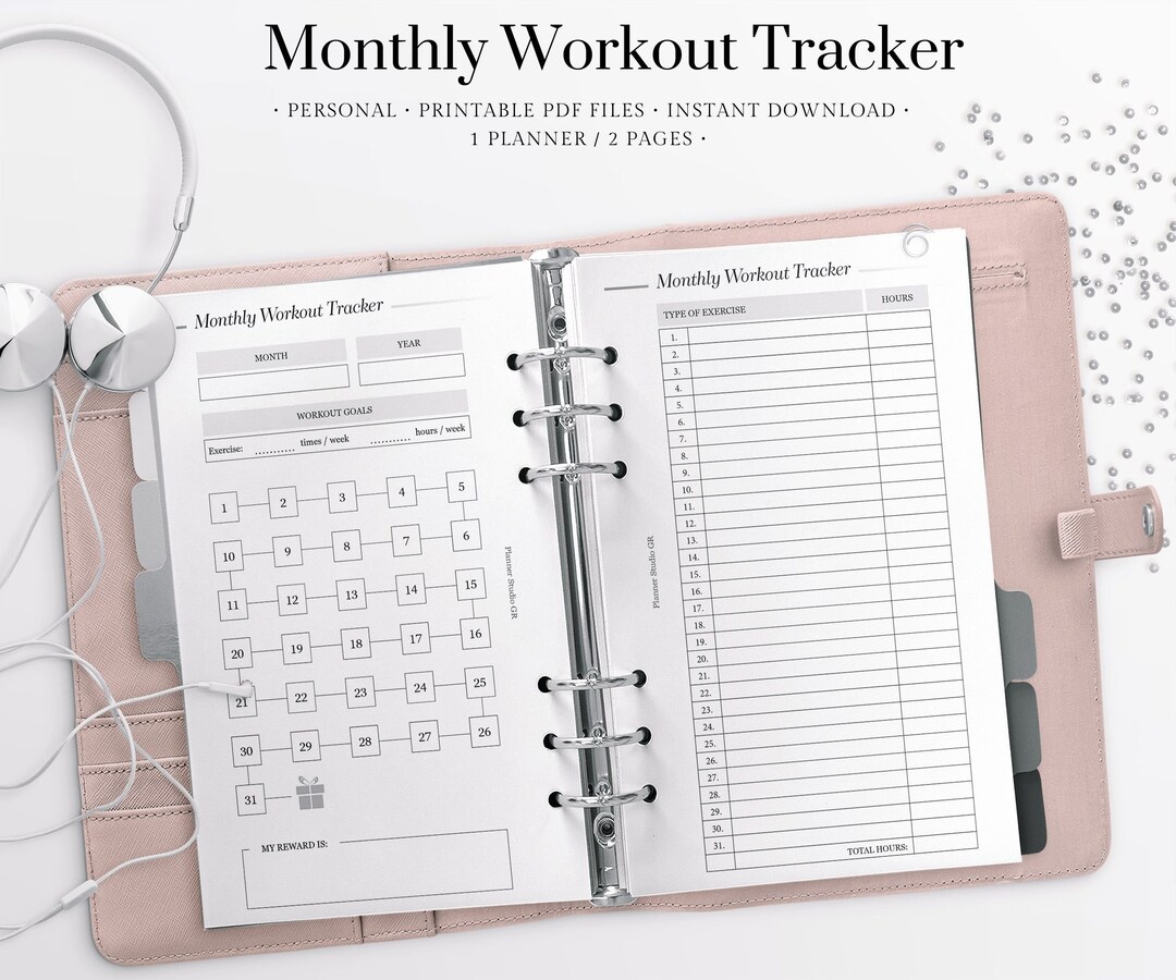 Monthly Workout Tracker, Exercise Tracker, Fitness Planner, Wellbeing ...