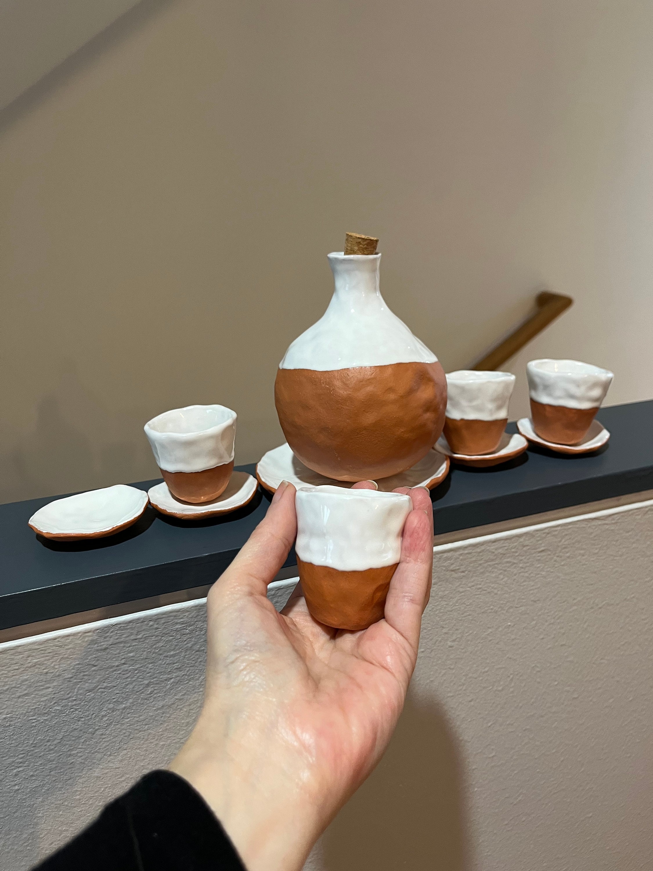 Terracotta Ceramic Decanter With Mini Cups and Plates for Water Mezcal ...