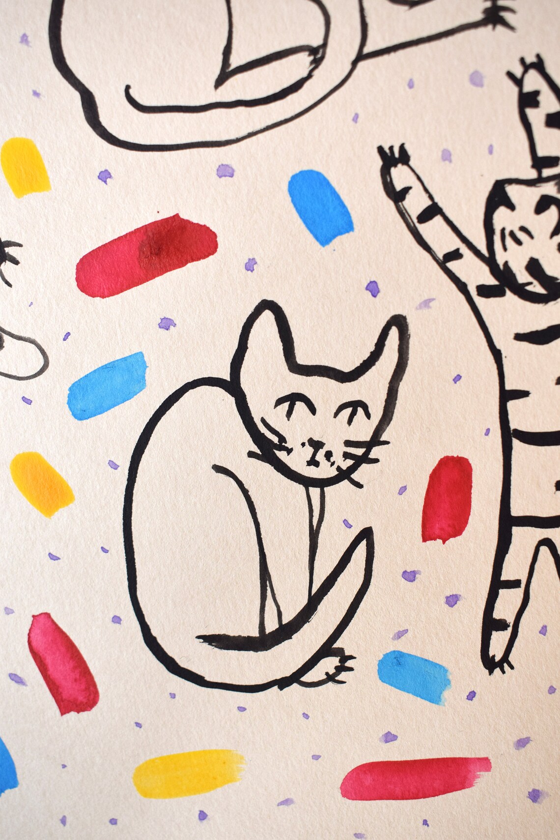 Naive Cats Original Watercolor Illustration - Etsy