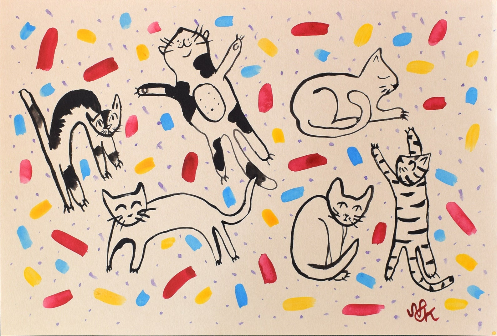 Naive Cats Original Watercolor Illustration - Etsy