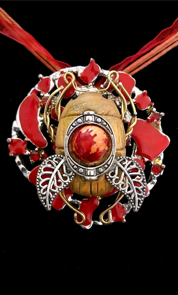 Golden Fireball Winged Scarab Pendant - Etsy