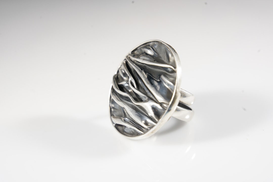 Corrugated Large Circular Sterling Silver Adjustable Ring - Etsy