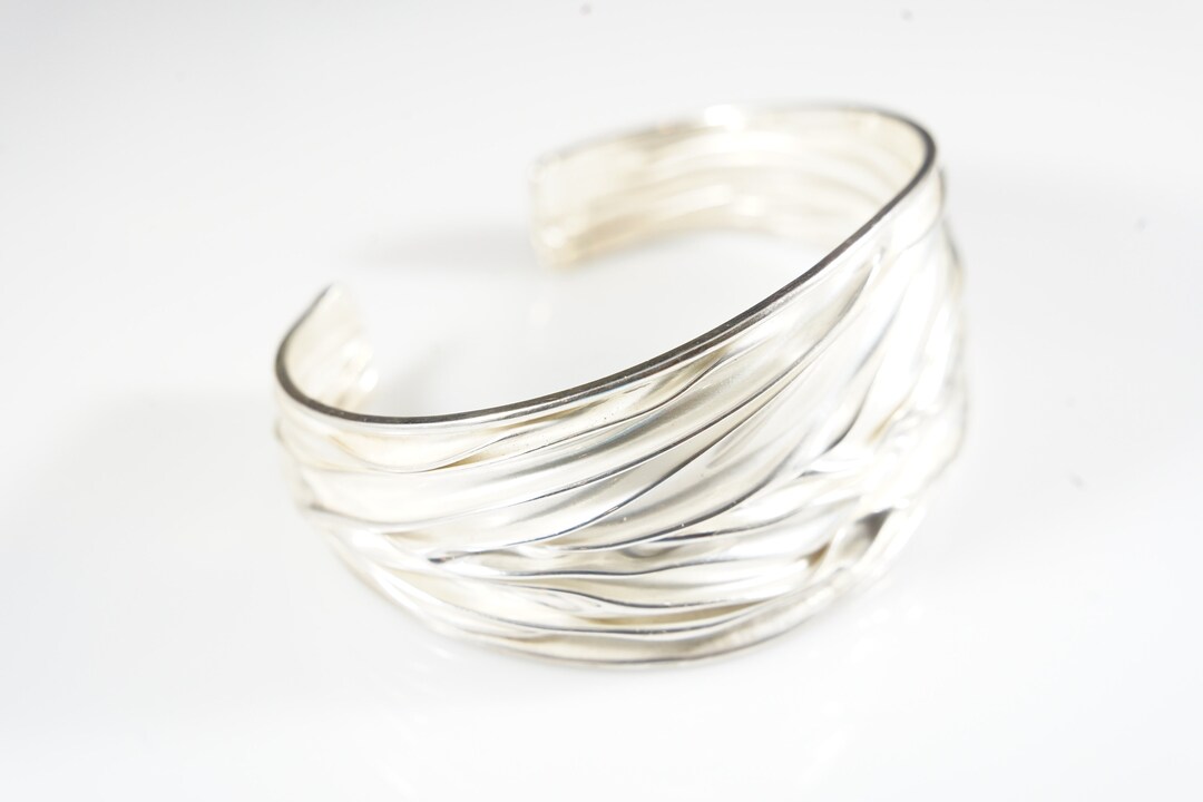 Corrugated Sterling Silver Ultra-wide Bangle Bracelet - Etsy