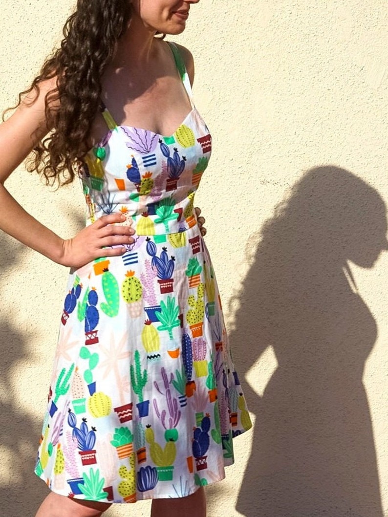 Cactus Print Cotton Sundress With Pockets and Built-in Bra - Etsy
