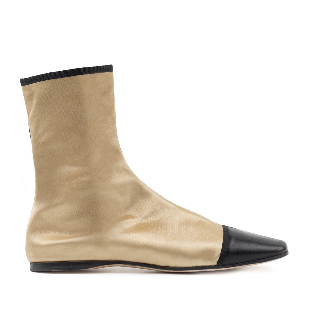 Regency Adelaide Boots, Nude Satin & Black Leather, Historical Style - Etsy