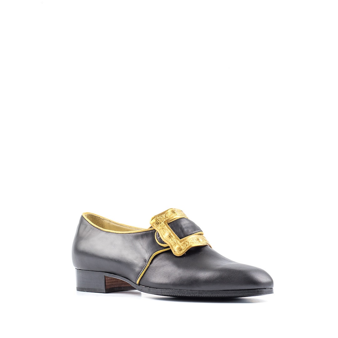 Rococo Black Leather Man Shoe, Gold Buckle, 18th Century Style - Etsy