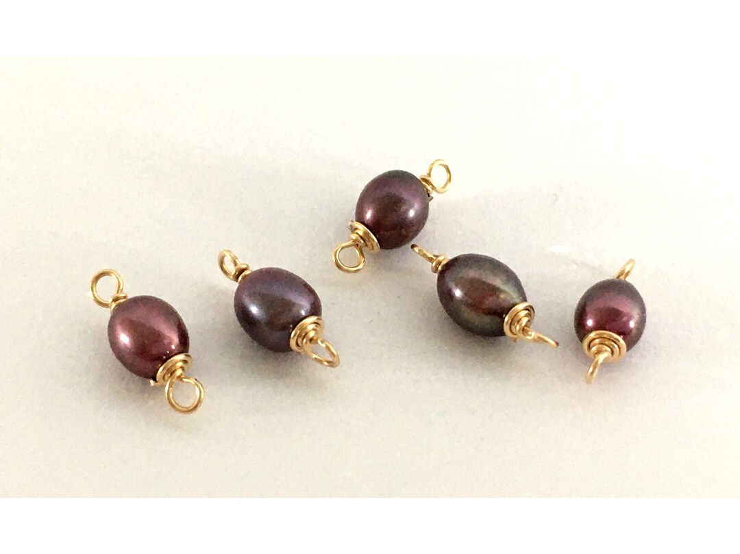 Purple Pearls & Gold Filled Connectors / Set of 5 Tiny AA 4-4,5x2-4mm ...