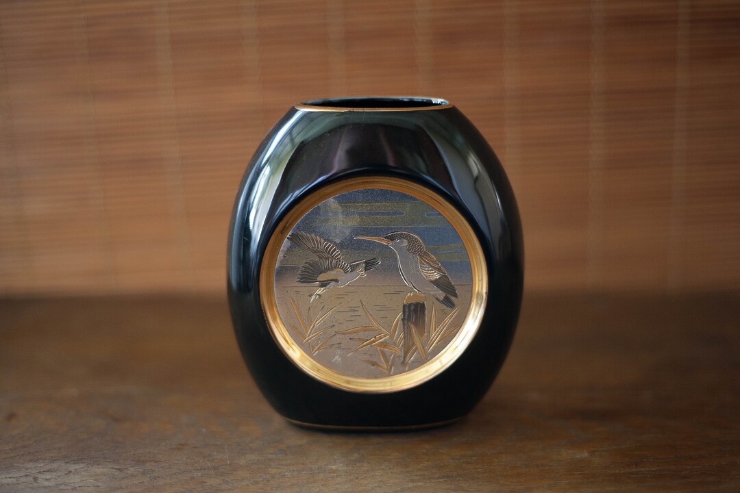 Vintage Chokin Art Vase, Japanese Art, Japanese Vase, Birds, Japanese ...