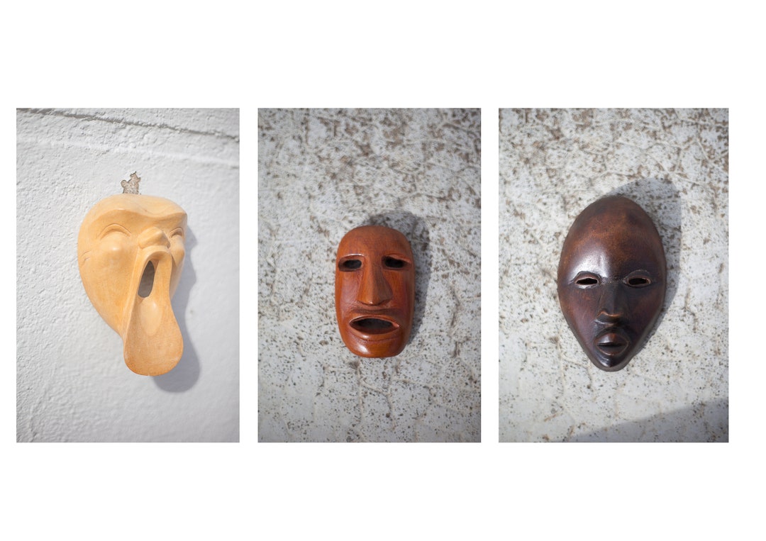 Vintage Mask X 3, Wall Mask, Oriental Mask, Ethnic Mask, Wooden Mask ...
