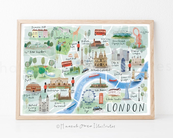 London Map | Illustrated Map of London | London City Map | Watercolour ...
