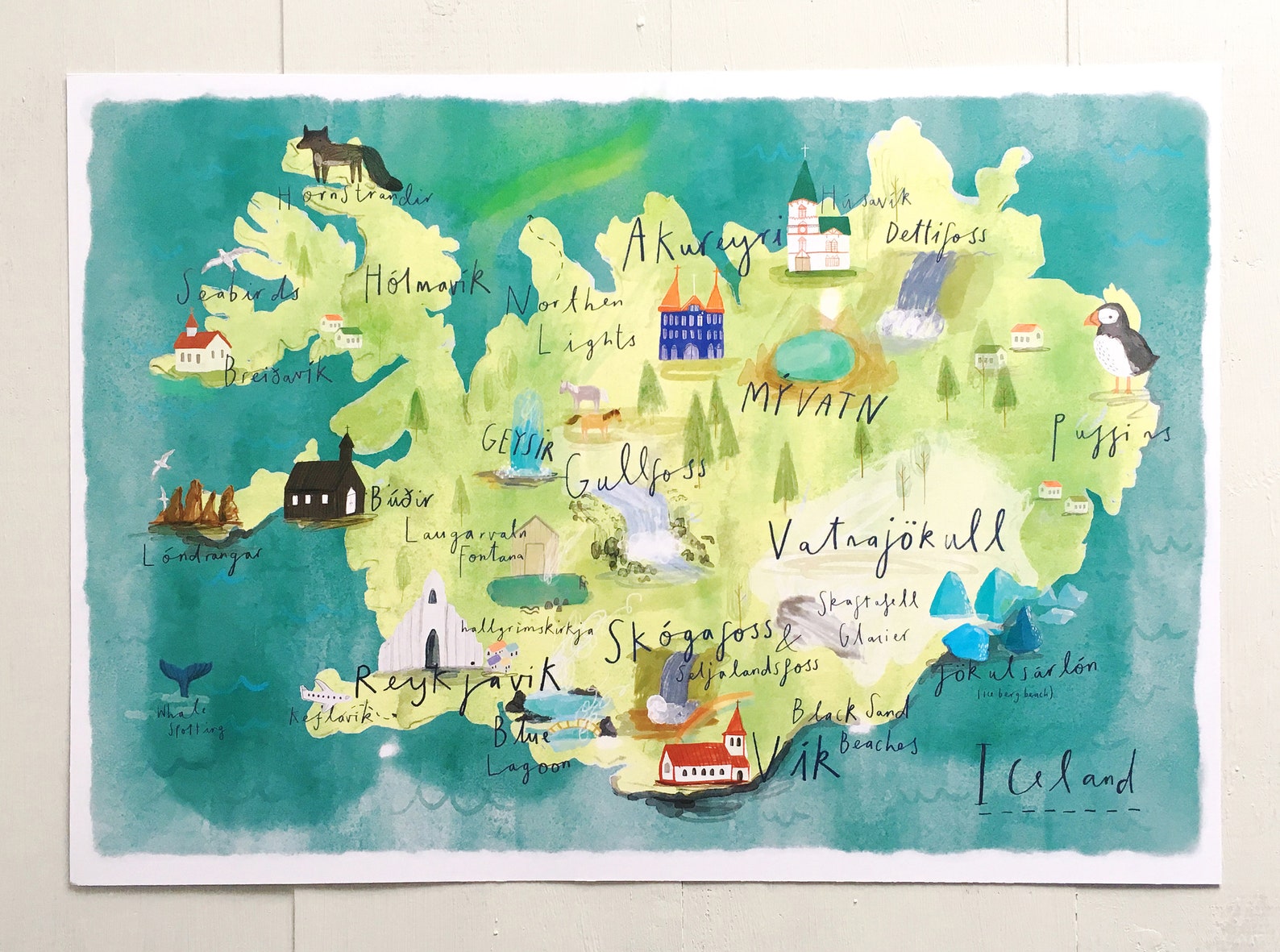 Illustrated Map of Iceland / A4/A3/A2 Print / Watercolour - Etsy