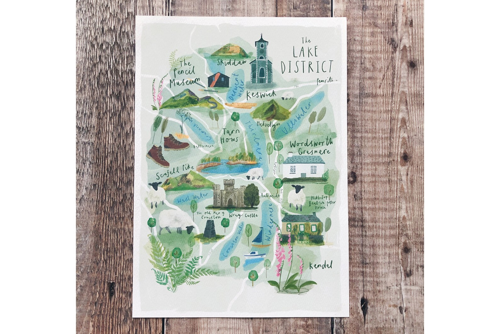 Lake District Illustrated Map Watercolour Lake District Map - Etsy UK
