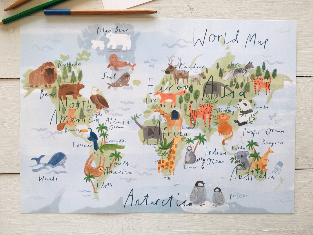 Kids Animal World Map / Kids World Map / A3/A2/A1 / World Ma - Etsy