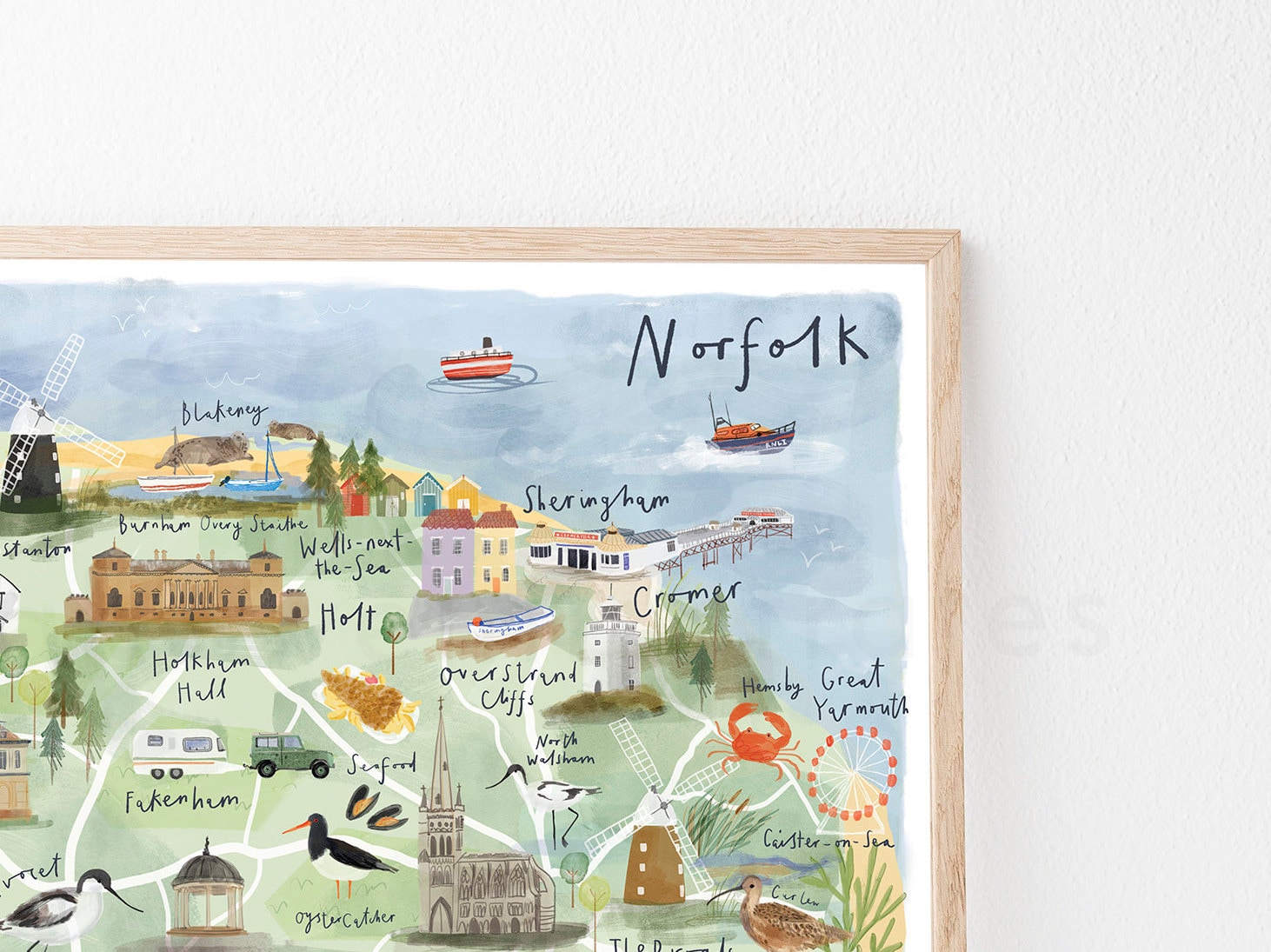 Map of Norfolk North Norfolk map Illustrated map of | Etsy