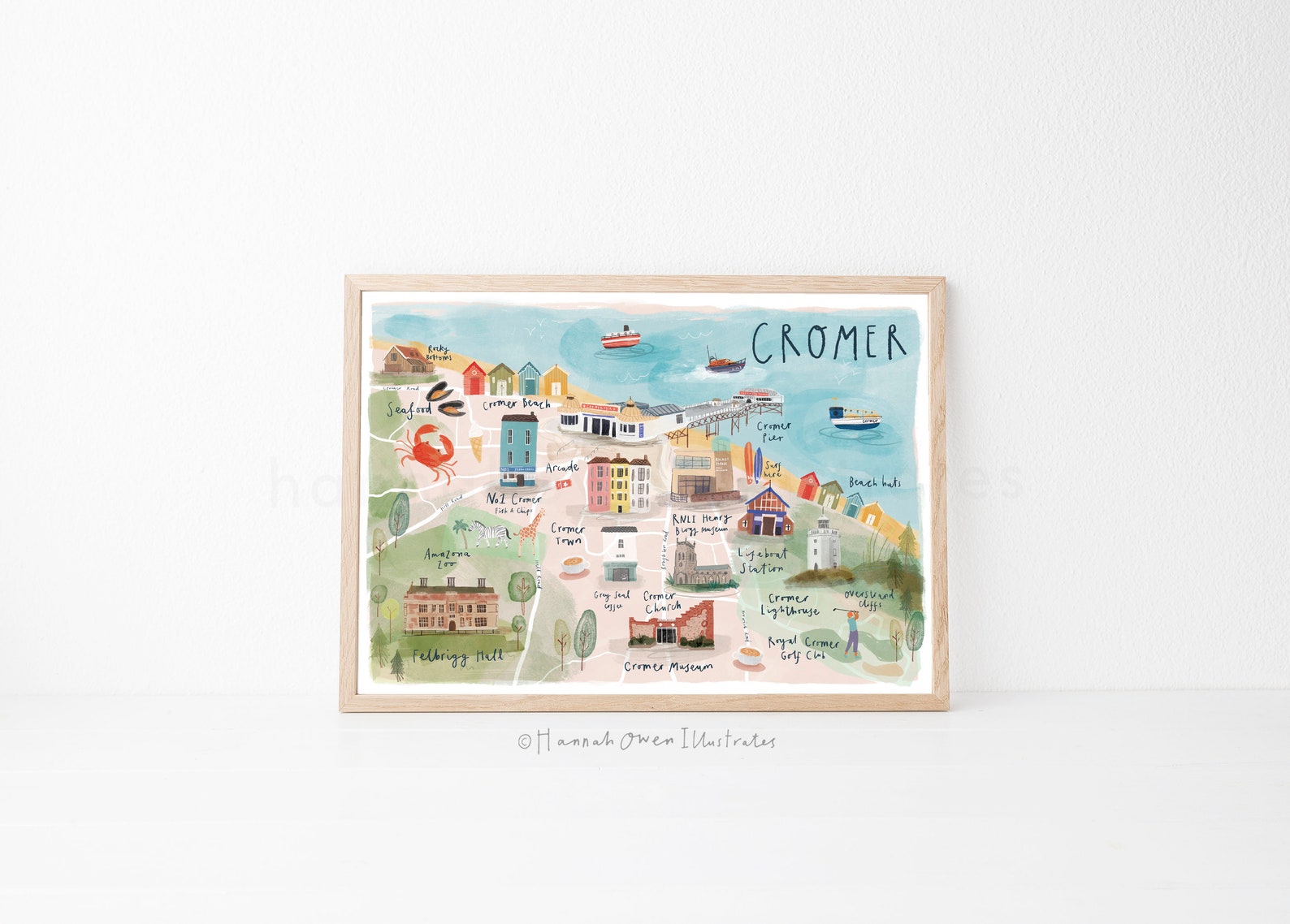 Cromer Map Illustrated Map of Cromer North Norfolk Map Watercolour Cromer Map Norfolk Print Wall ...