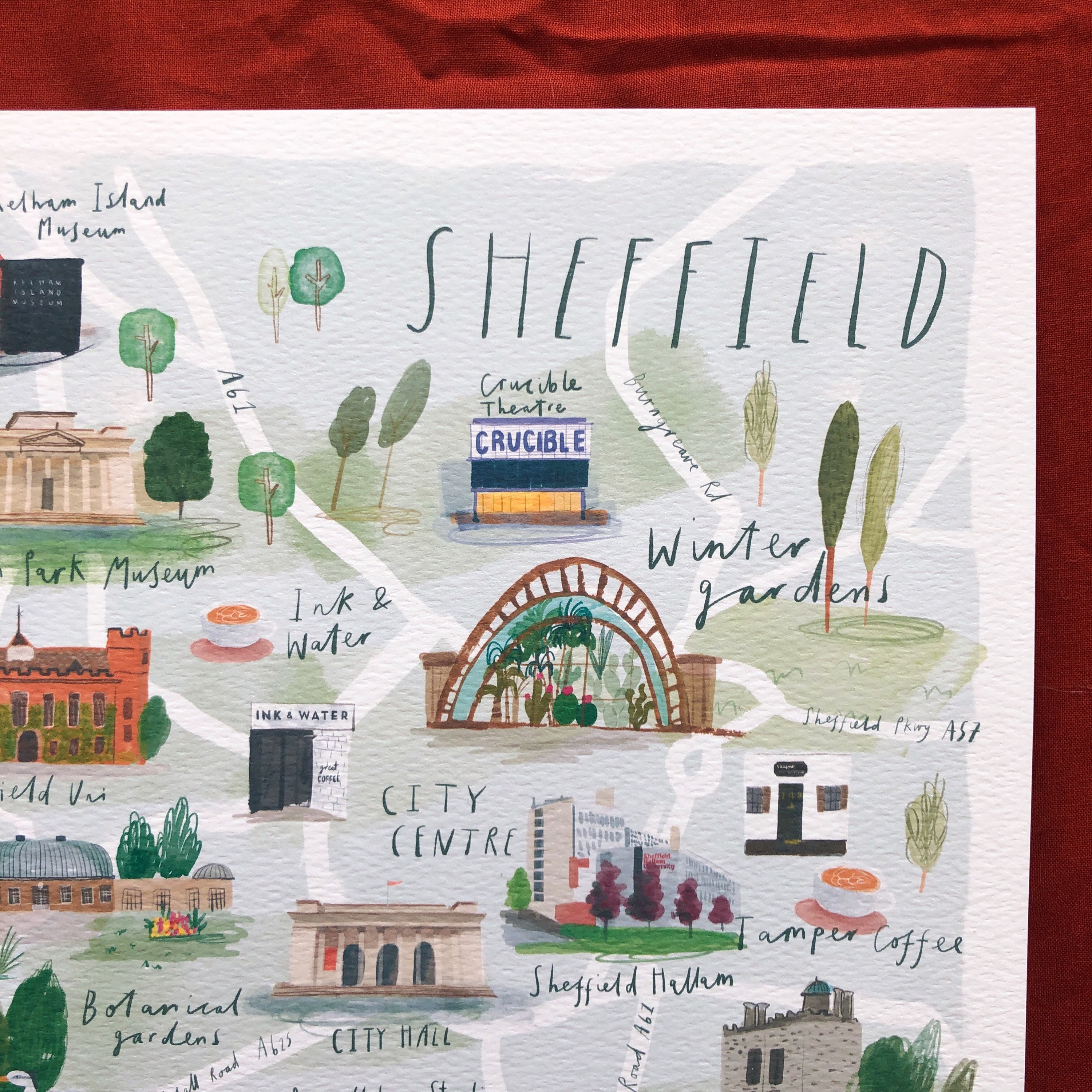 Sheffield Map Print, Illustrated Watercolour Home Decor - Etsy