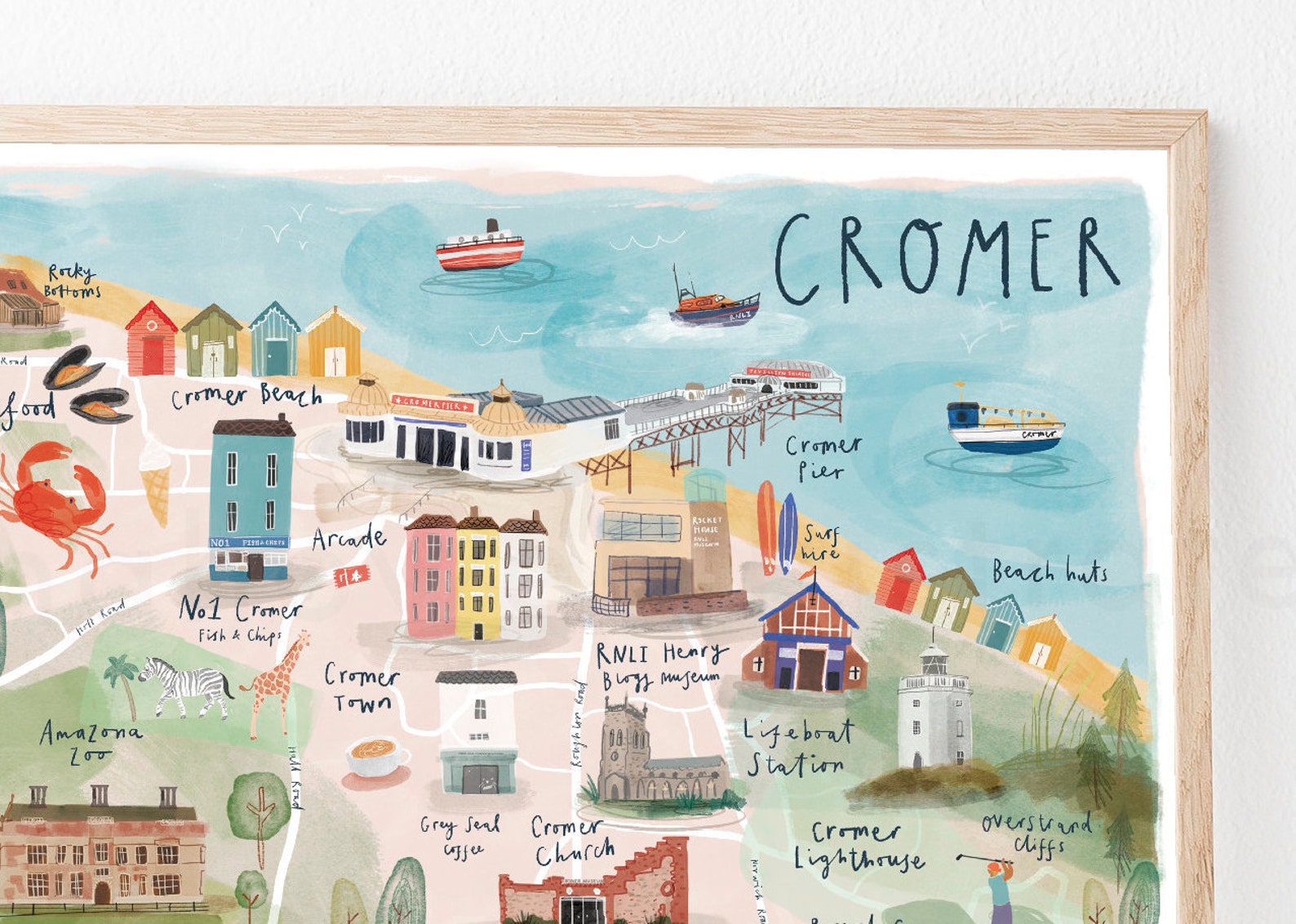 Cromer Map Illustrated Map of Cromer North Norfolk Map Watercolour Cromer Map Norfolk Print Wall ...