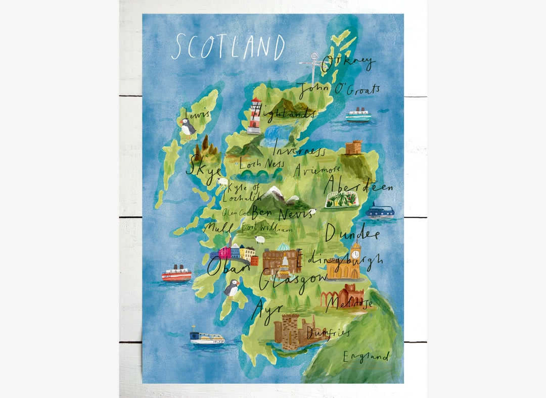 Illustrated Map of Scotland / Scotland Print / Scotland Map / A5/A4/A3 ...