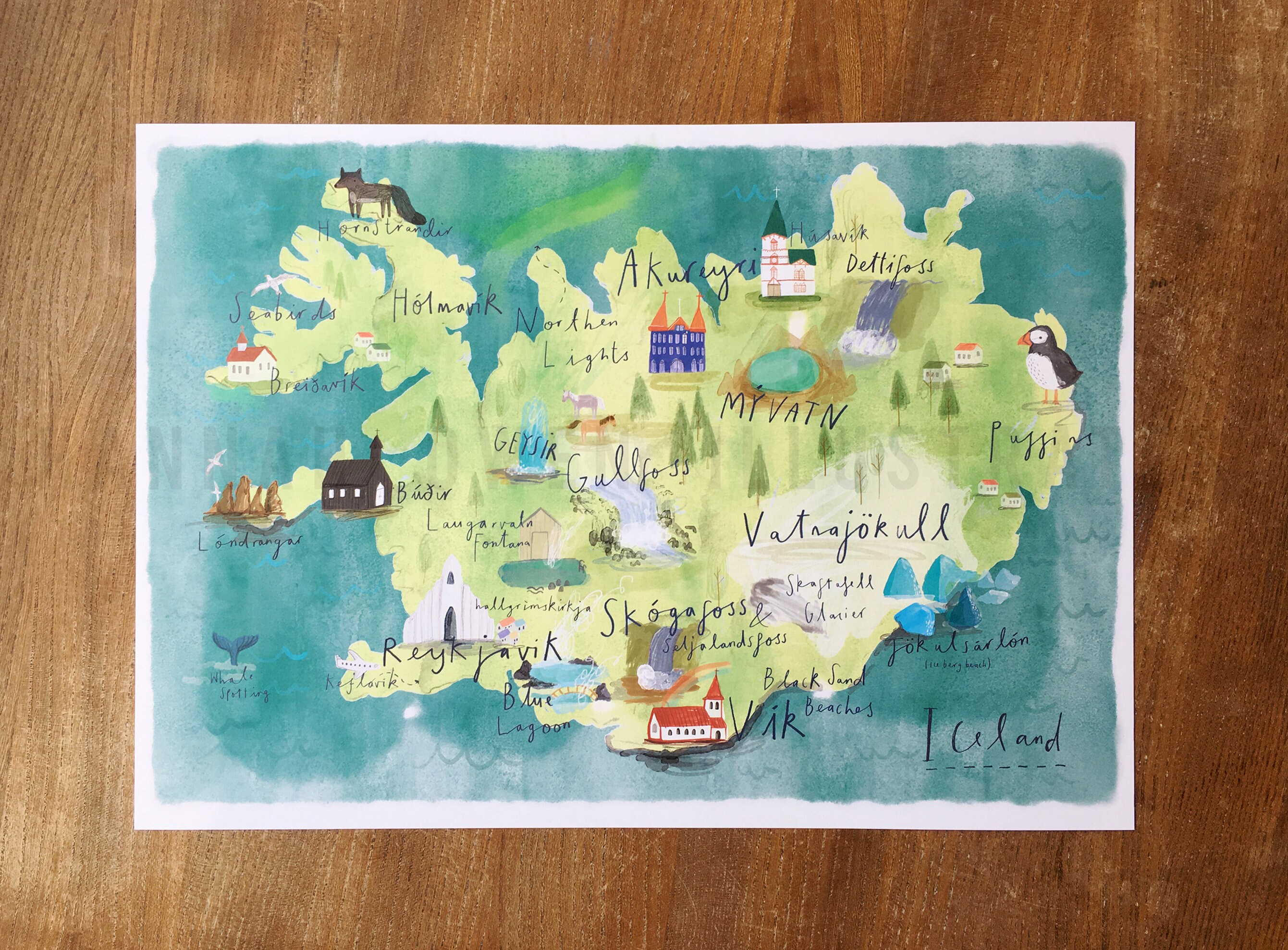 Illustrated Map of Iceland / A4/A3/A2 Print / Watercolour - Etsy