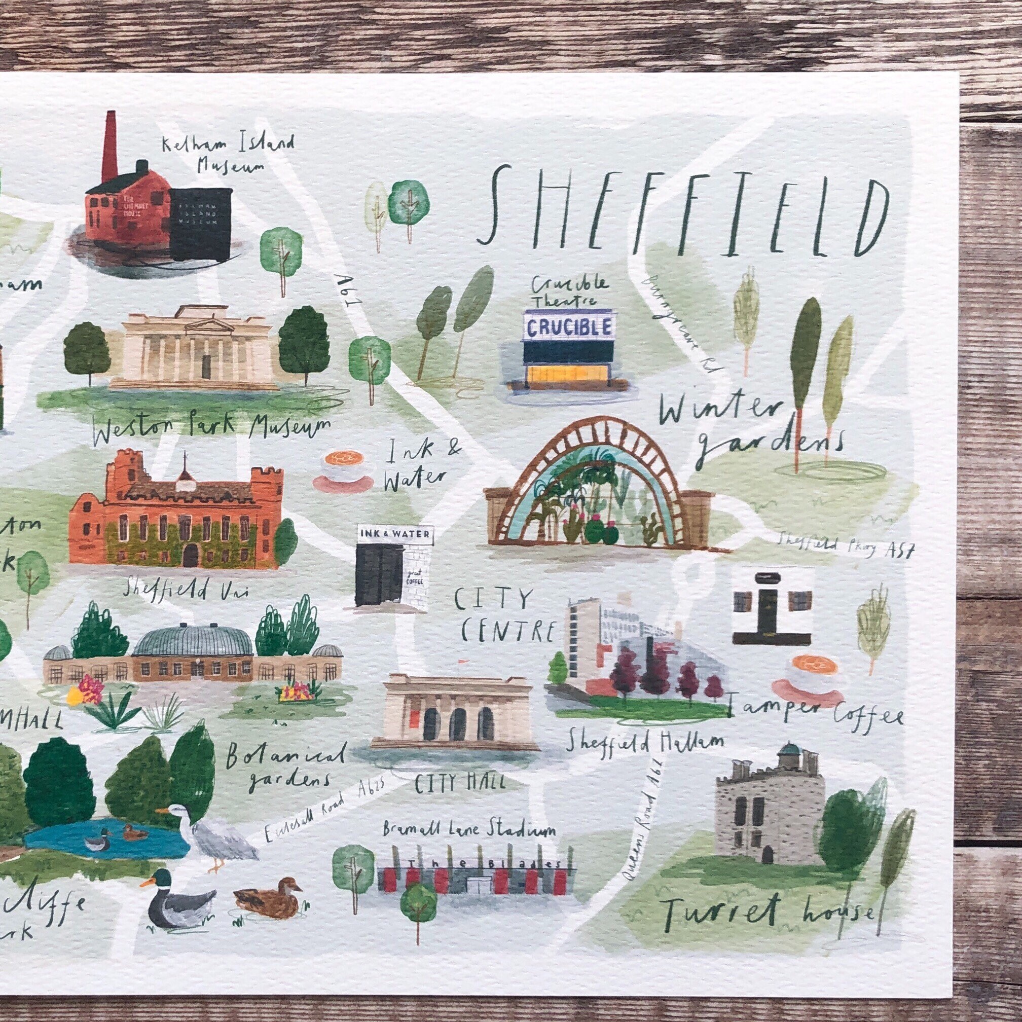 Illustrated Watercolour Map of Sheffield / A4/A3/A2 Print / - Etsy UK