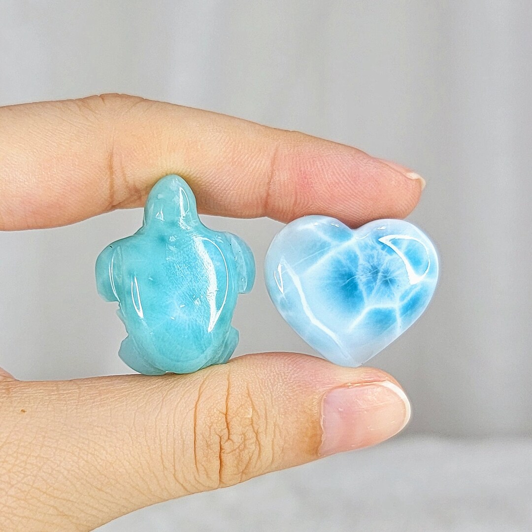 18g Shades of Larimar Heart & Turtle Set, Small Crystal Carving, High ...